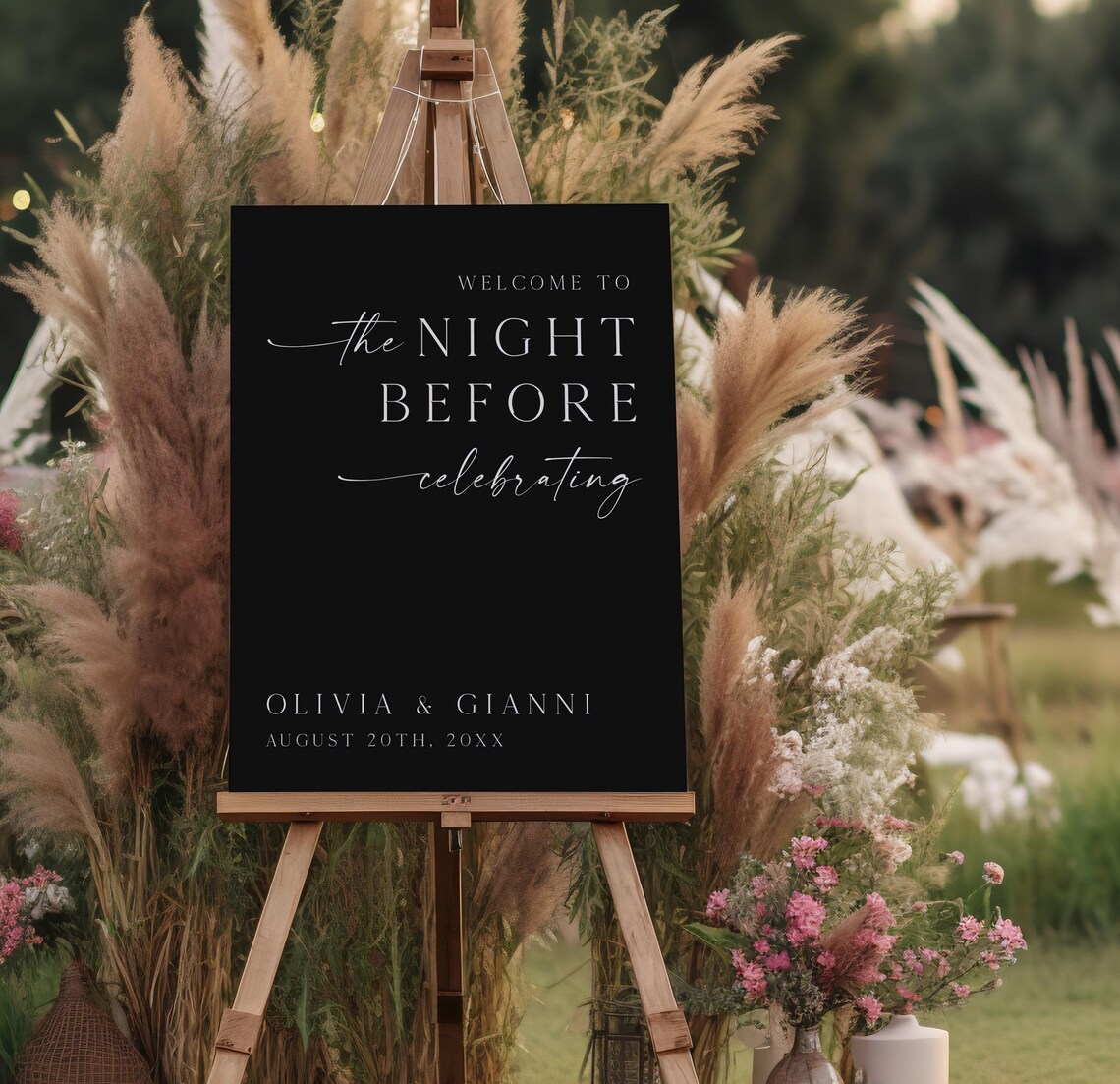 PRINTED + SHIPPED Black the Night Before Welcome Sign, Rehearsal Dinner ...