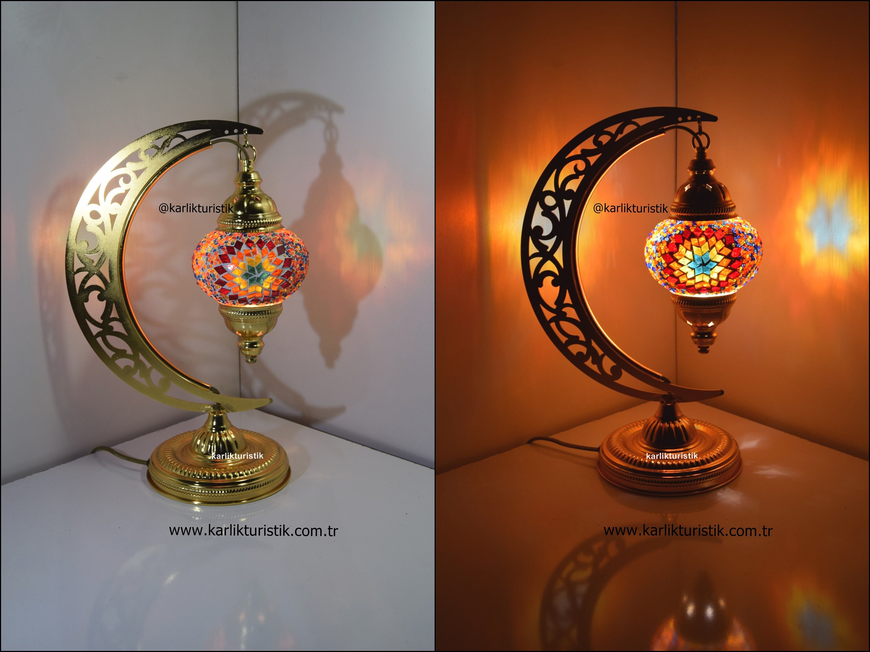 Mosaic Desk Lamp Gold ,moon Romantic Lamp,moon Shape Turkish Moroccan ...