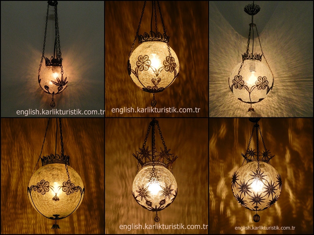 Anatolian Lamp Single Hanging Ball Shape 20-25-30-35cm Glass Filigree ...