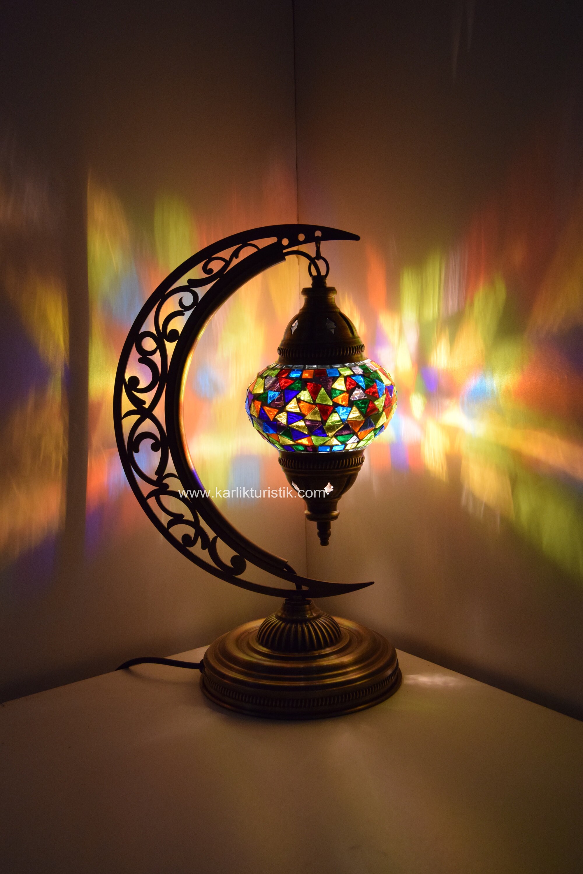 Mosaic Table Lamp Moon Shape, Turkish Lamp Moroccan Lamp,turksih Table ...
