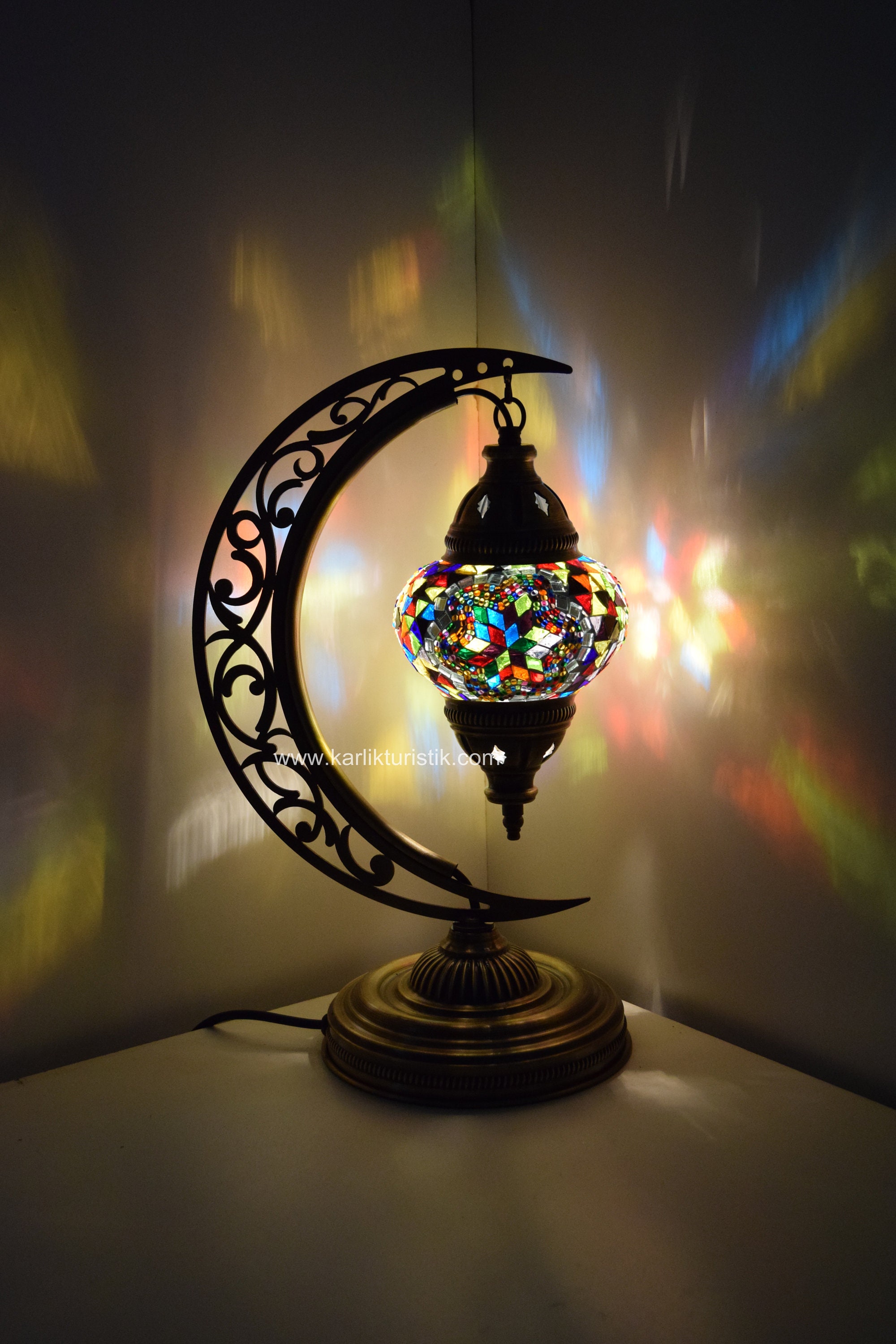 Mosaic Table Lamp Moon Shape, Turkish Lamp Moroccan Lamp,turksih Table ...