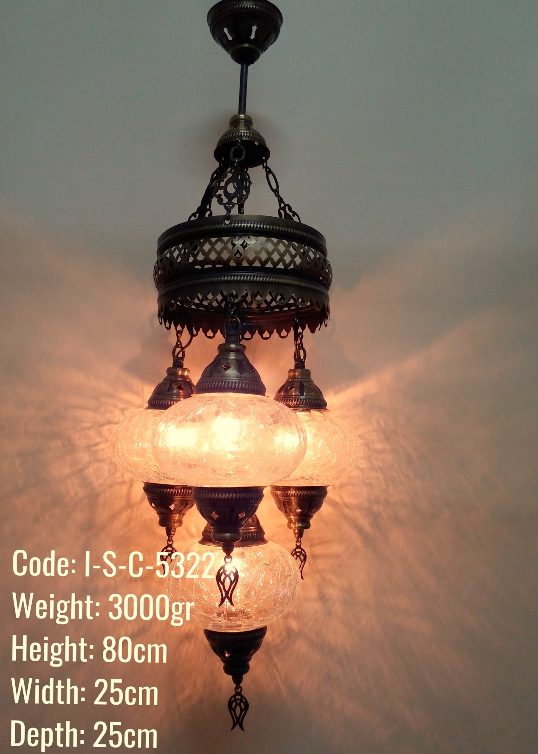 Turkish Pendant Lamp Set, Turkish Style Cracked Glass Chandeliers ...