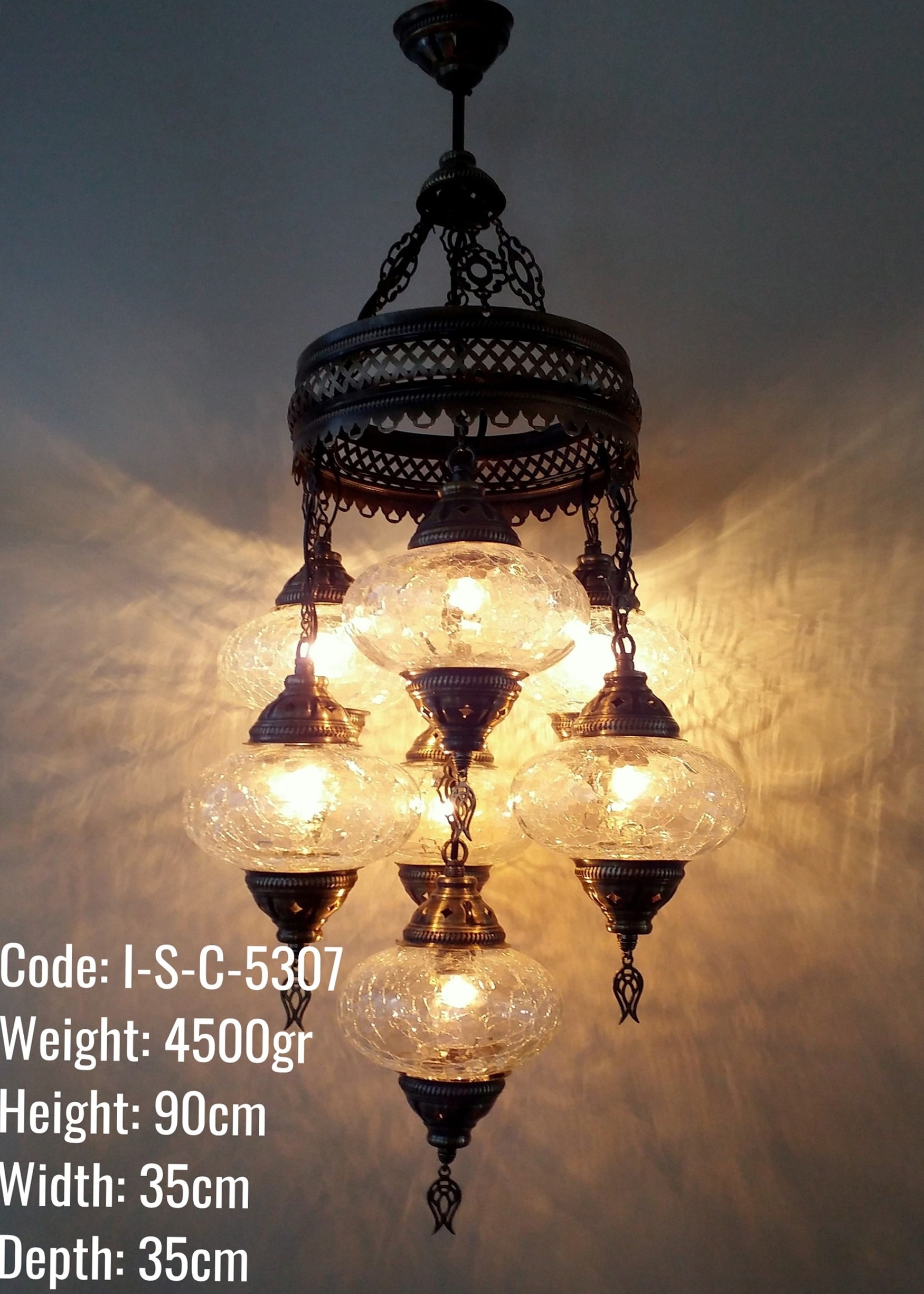 Turkish Pendant Lamp Set, Turkish Style Cracked Glass Chandeliers ...