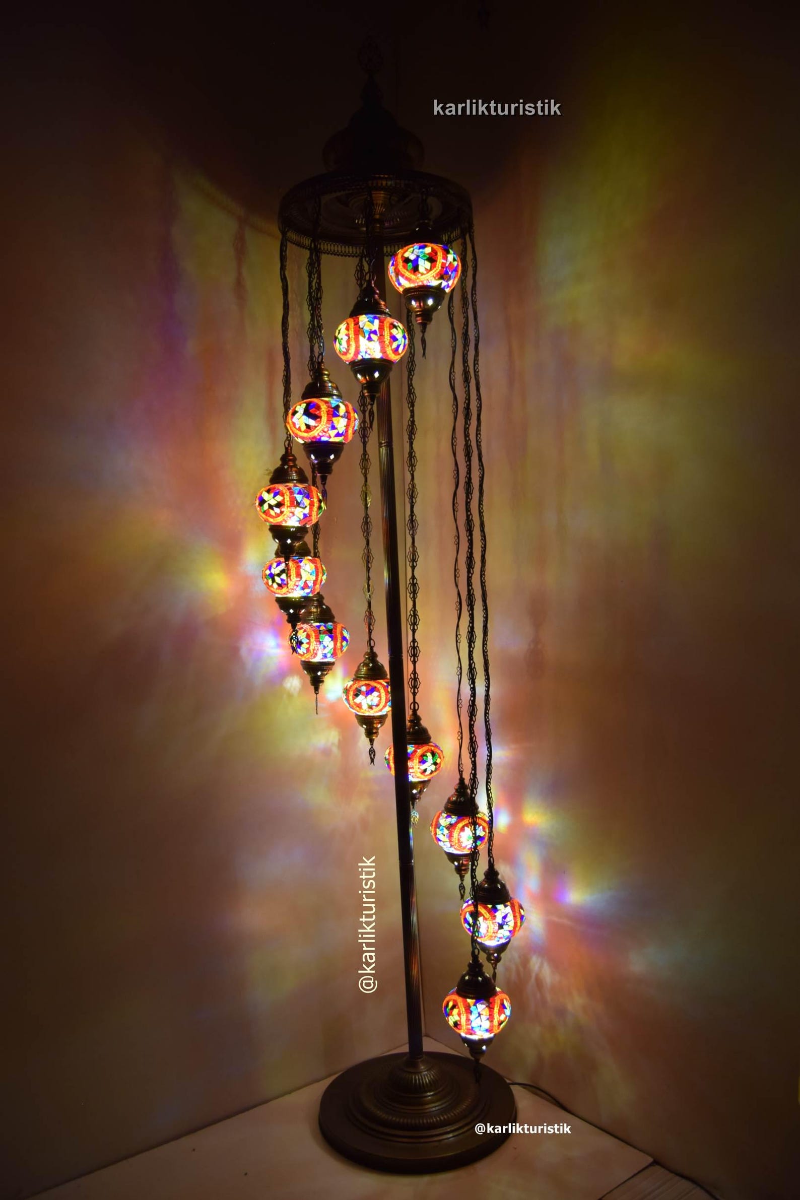 Turkish Stained Glass Lamp 11 Globe Standing Mosaic Pattern ,boho Style ...