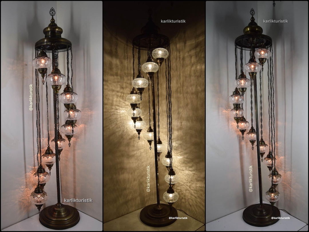 Turkish Lamp Standing 11-9 Globe With Ottoman Cracked Glass, Turkish ...