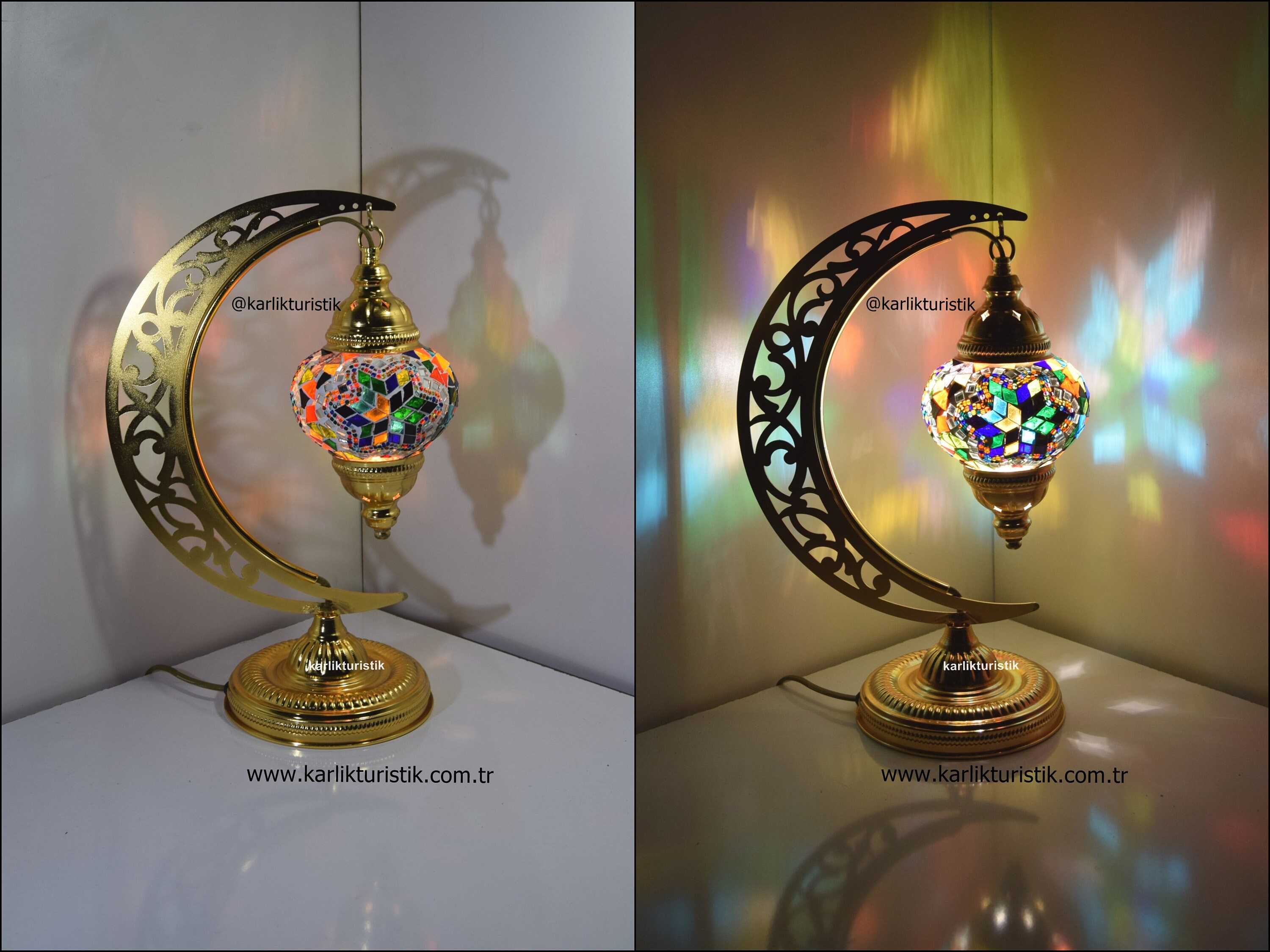 Mosaic Desk Lamp Gold ,moon Romantic Lamp,moon Shape Turkish Moroccan ...