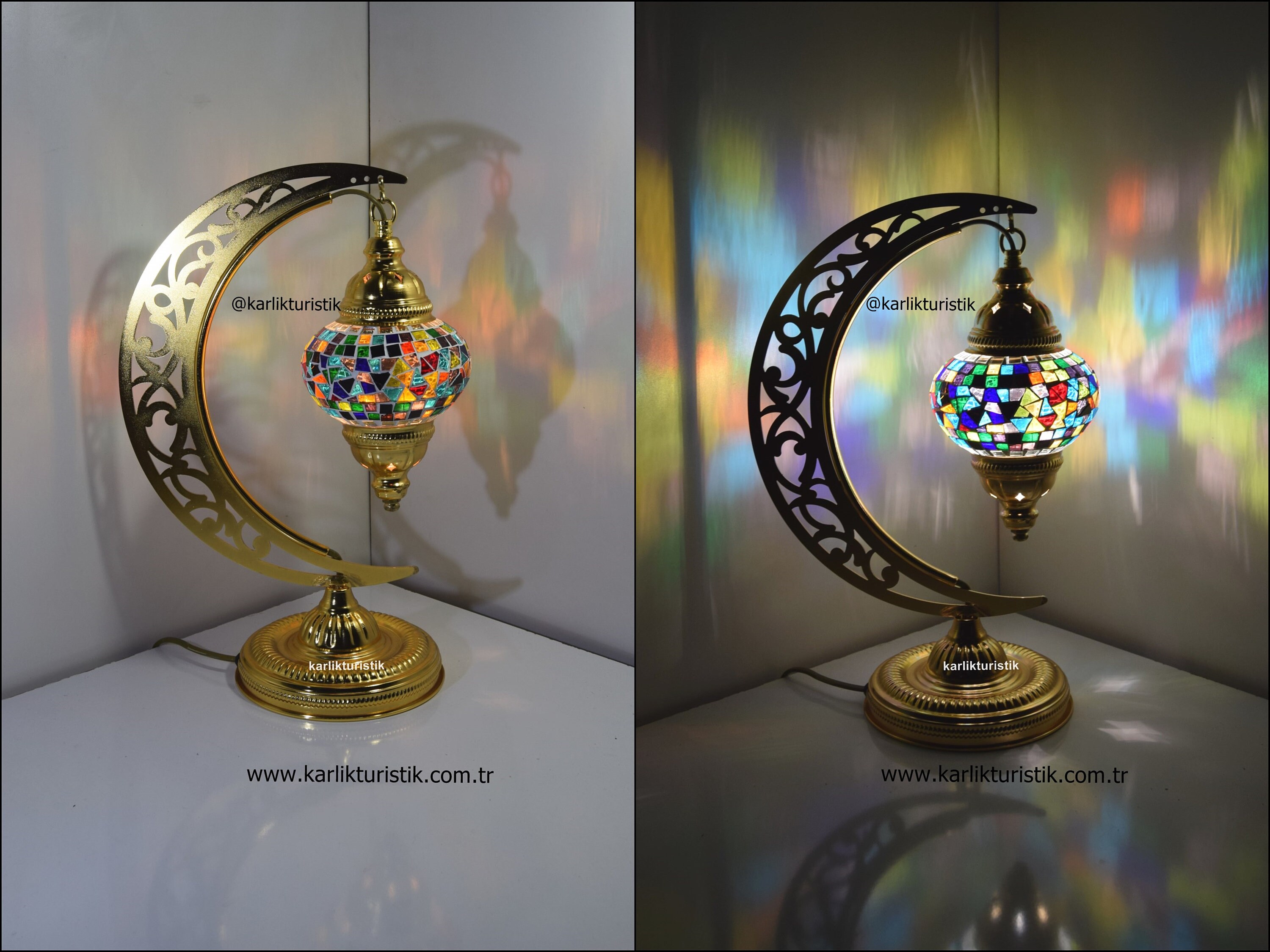 Mosaic Desk Lamp Gold ,moon Romantic Lamp,moon Shape Turkish Moroccan ...