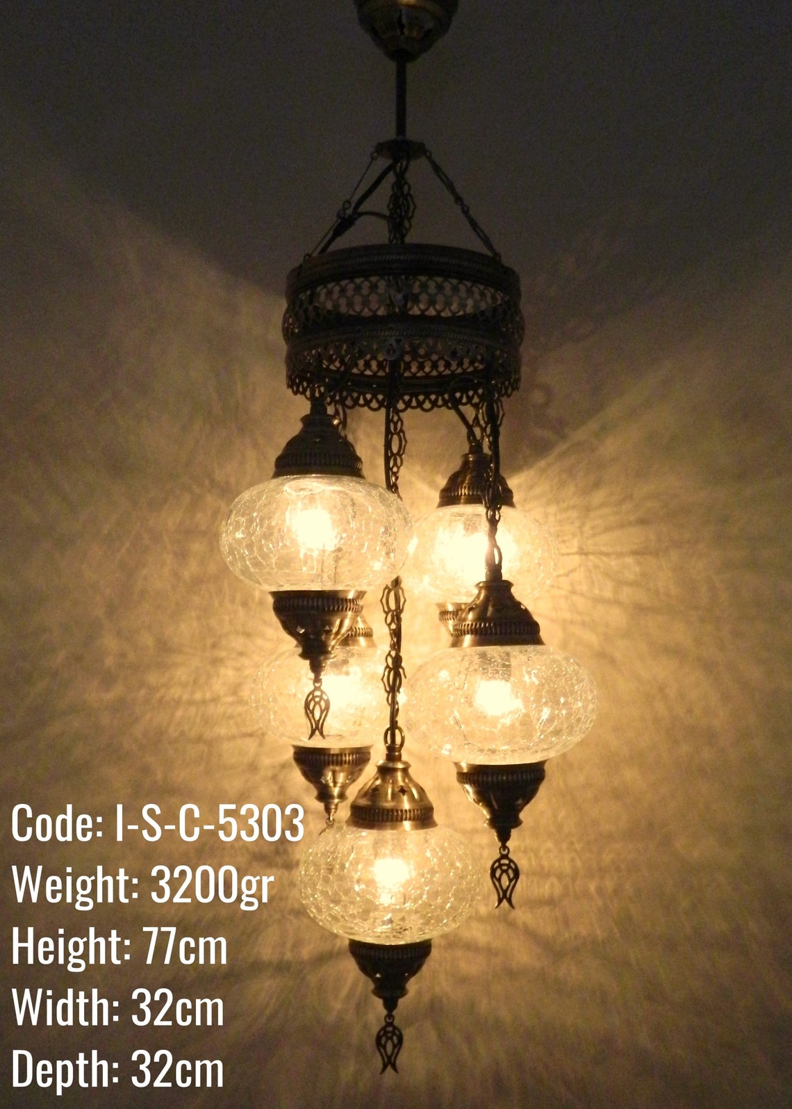 Turkish Pendant Lamp Set, Turkish Style Cracked Glass Chandeliers ...