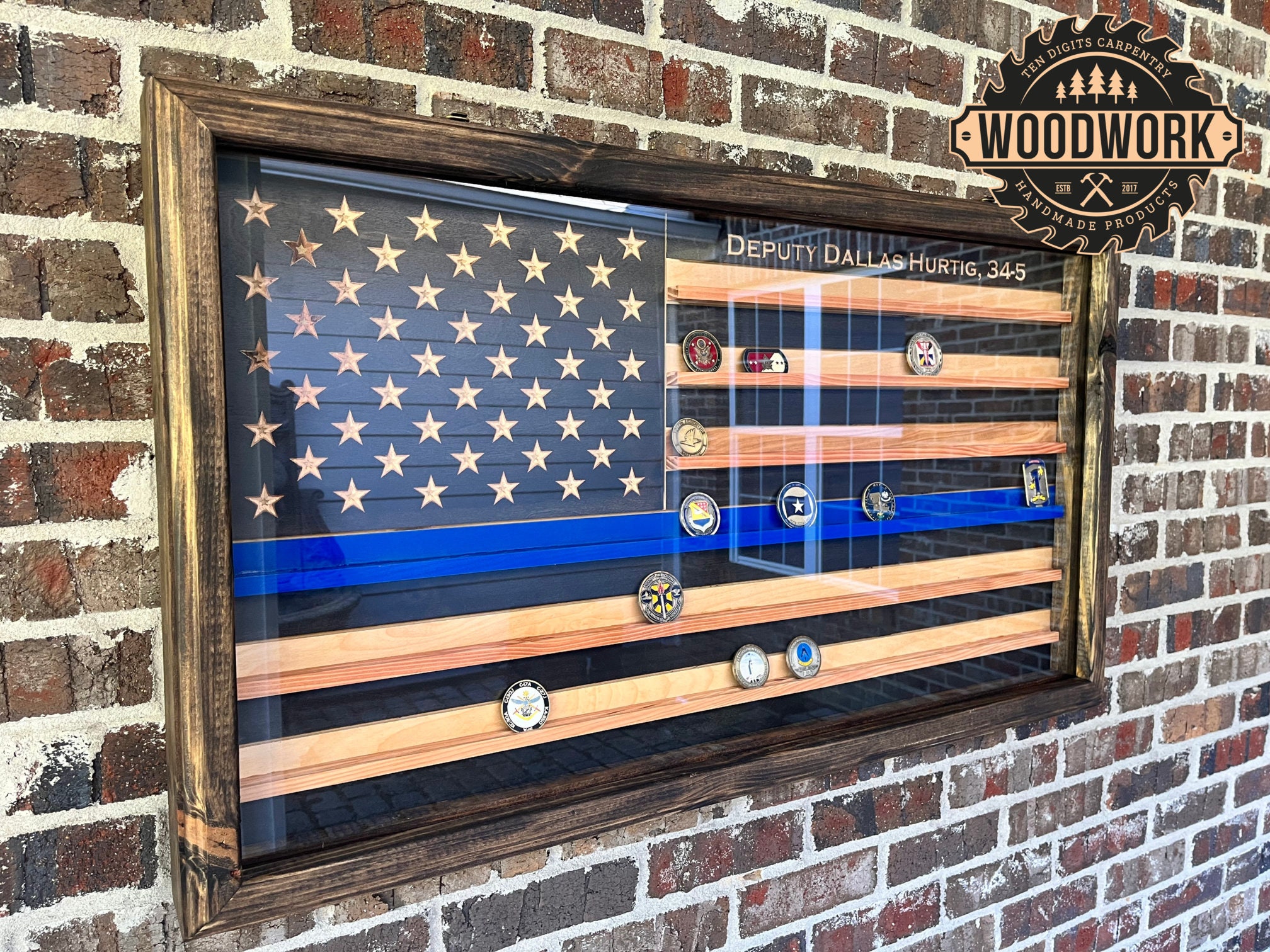 XL US Flag Thin Blue Line Challenge Coin Glass Display Case | Etsy