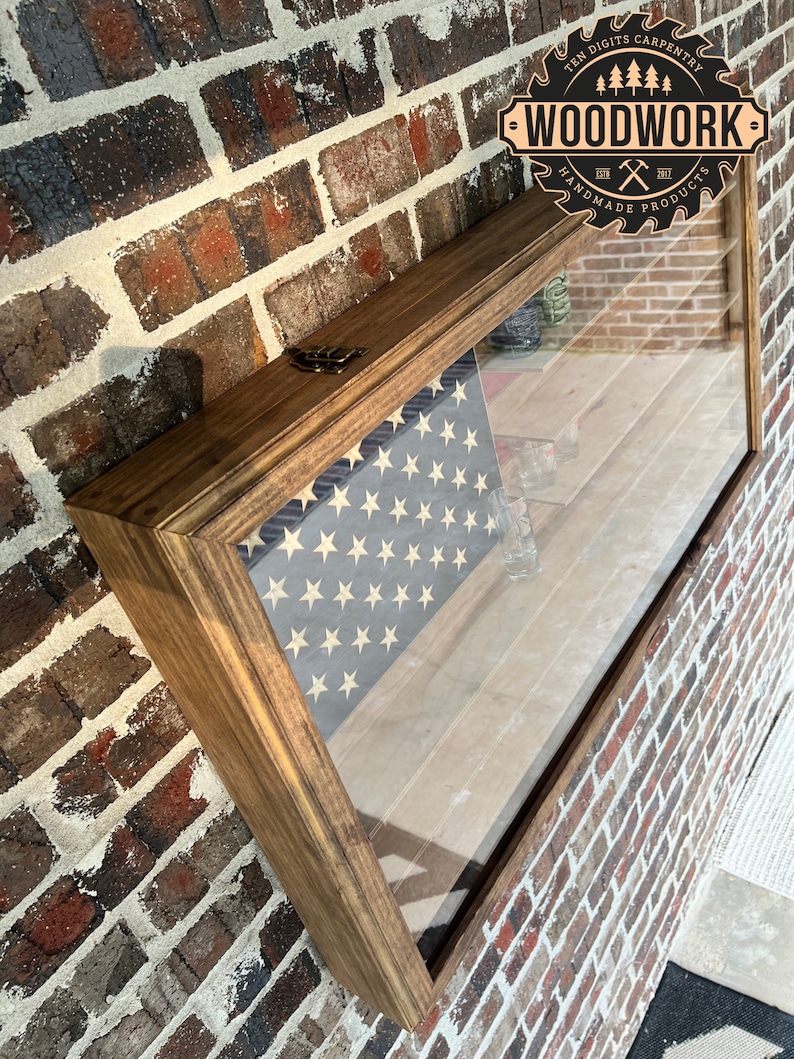 XL Glass Encased US Flag Shadow Box (or Shot Glass) Display Case W ...