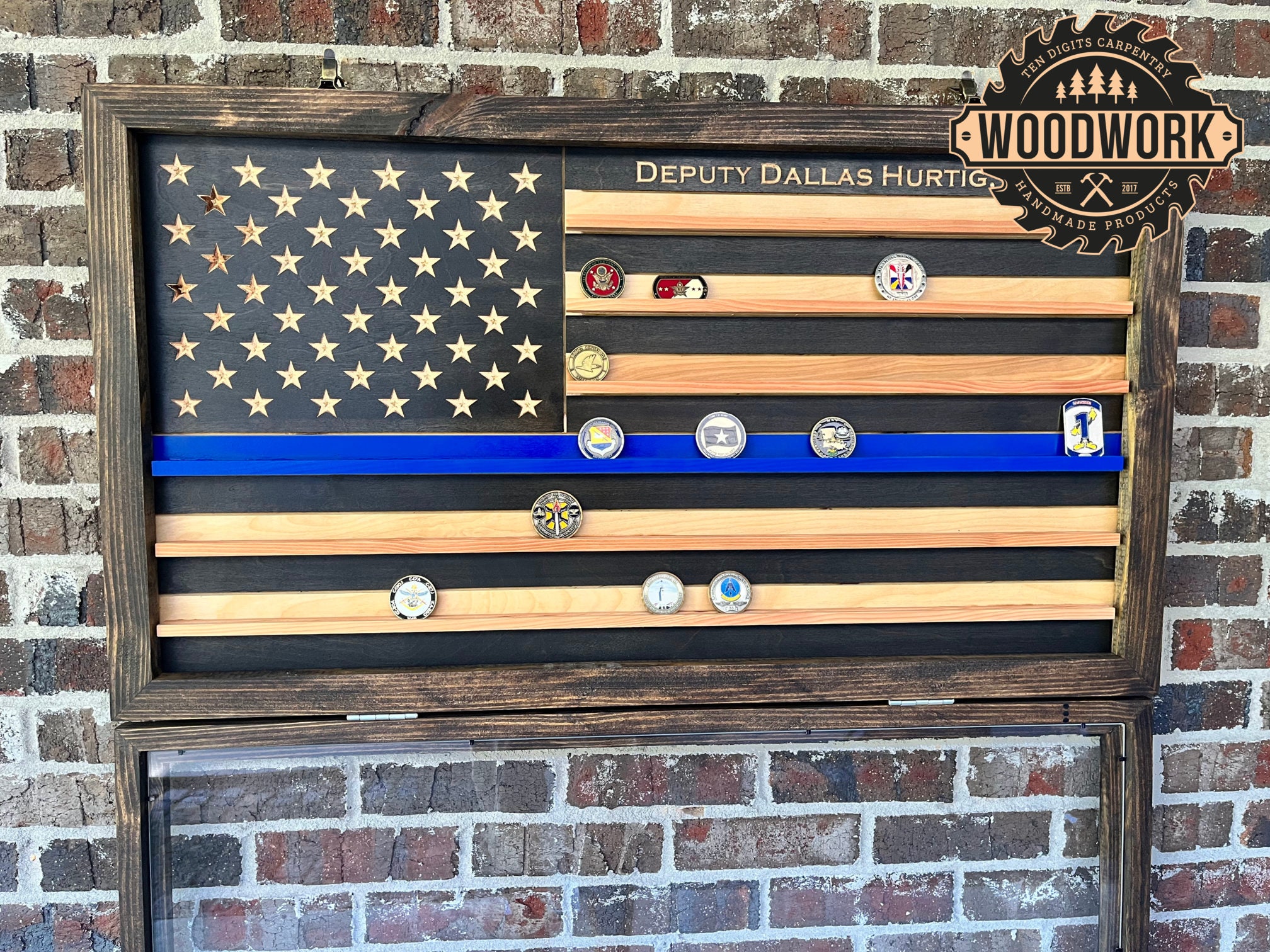 XL US Flag Thin Blue Line Challenge Coin Glass Display Case | Etsy