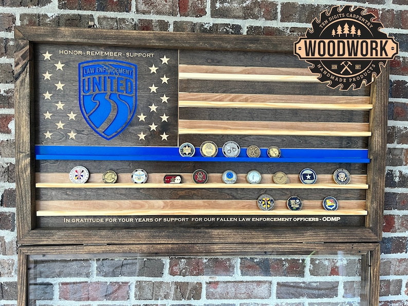 XL US Flag Thin Blue Line Challenge Coin Glass Display Case - Etsy