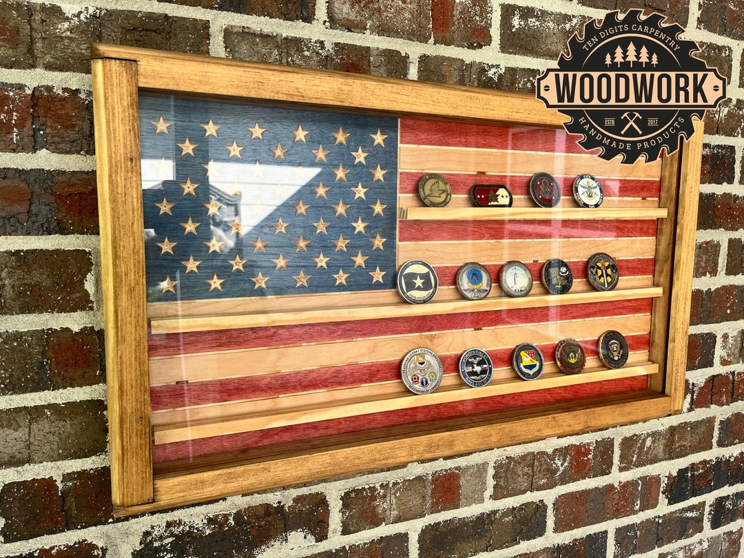 Med US Flag Challenge Coin Display Case W/ Sliding Door (free ...