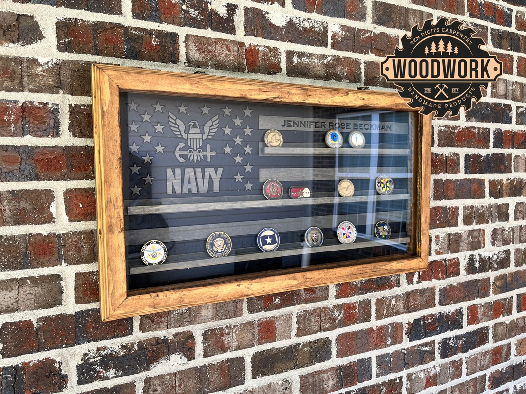 Med US Flag I-cnc Subdued Challenge Coin Display Case W/ Hinged Door ...