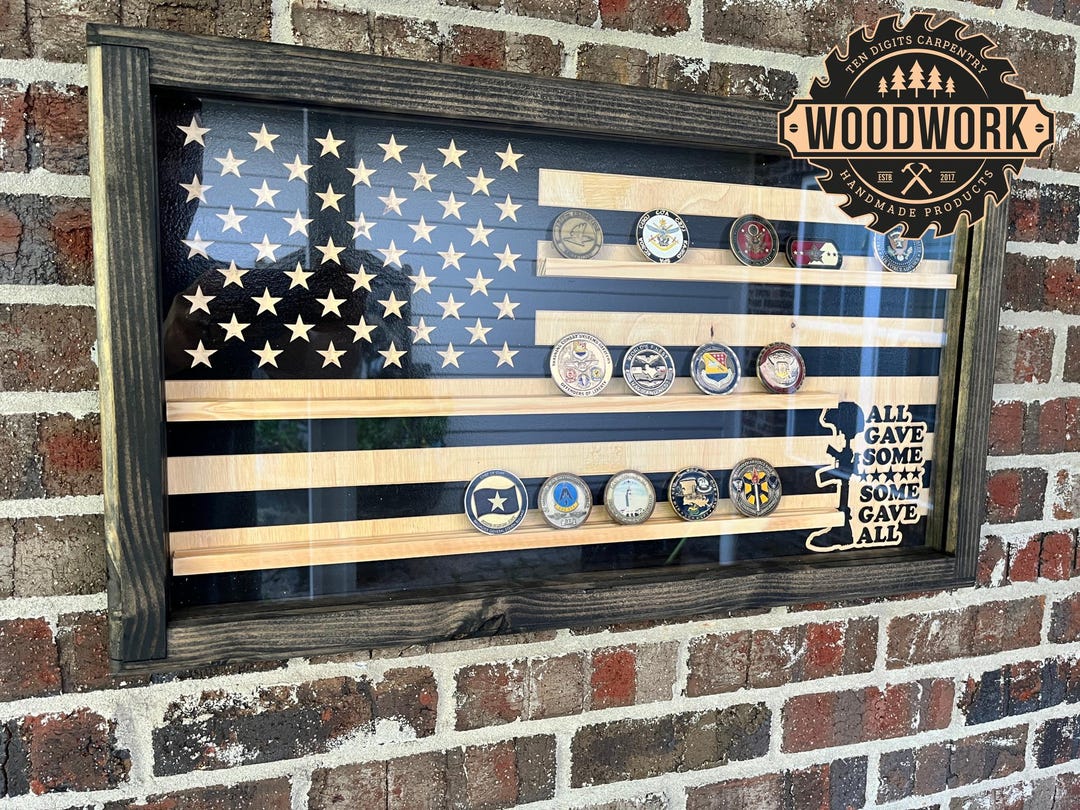 Med US Flag Subdued Challenge Coin Display Case W/ Sliding Door ...