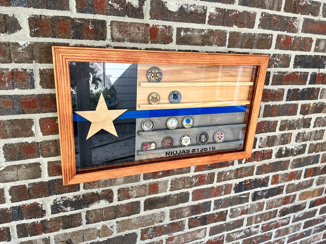 Medium Texas Flag Thin Blue Line Flag Challenge Coin Display Case W ...