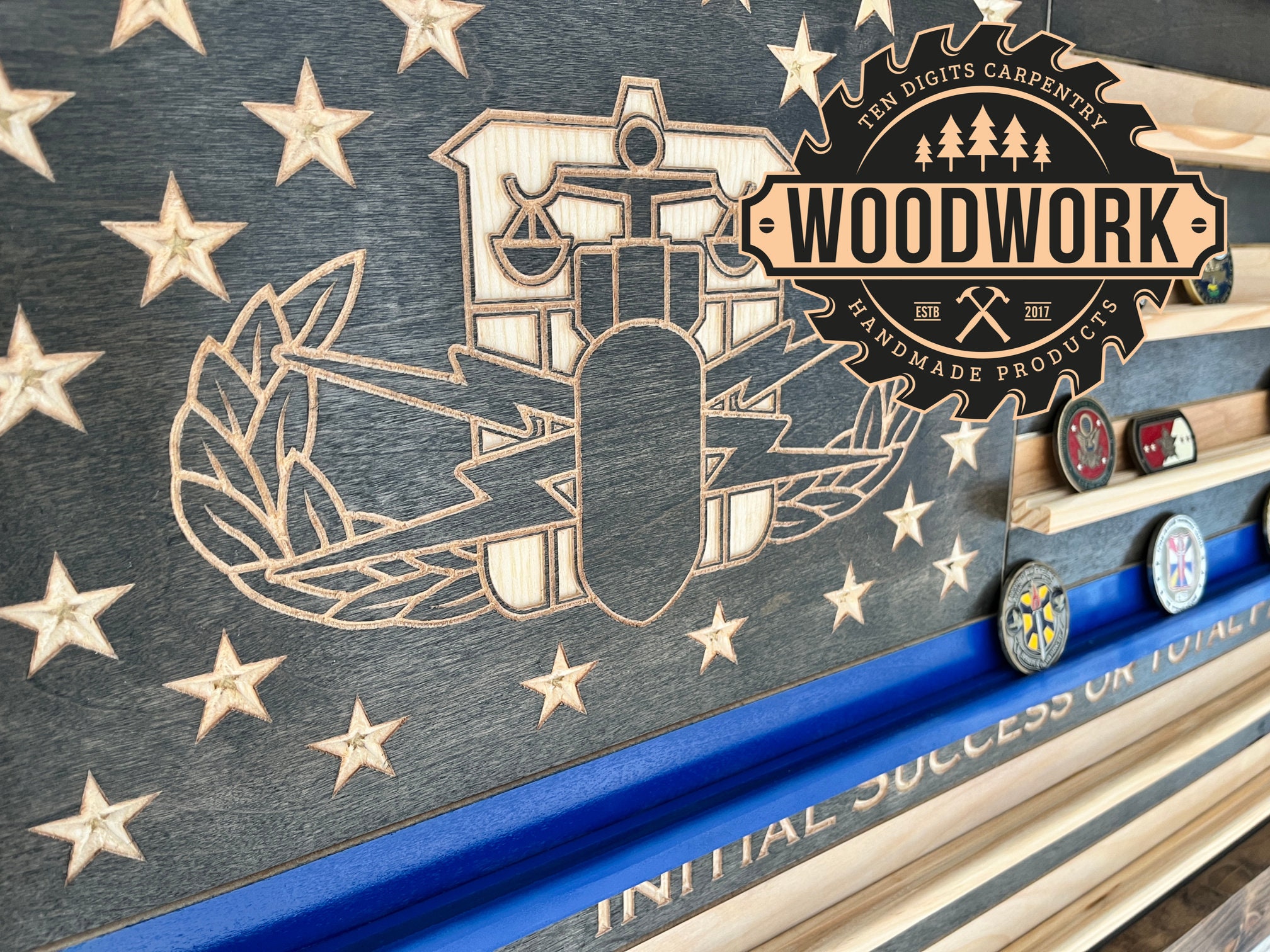 XL US Flag Thin Blue Line Challenge Coin Glass Display Case | Etsy