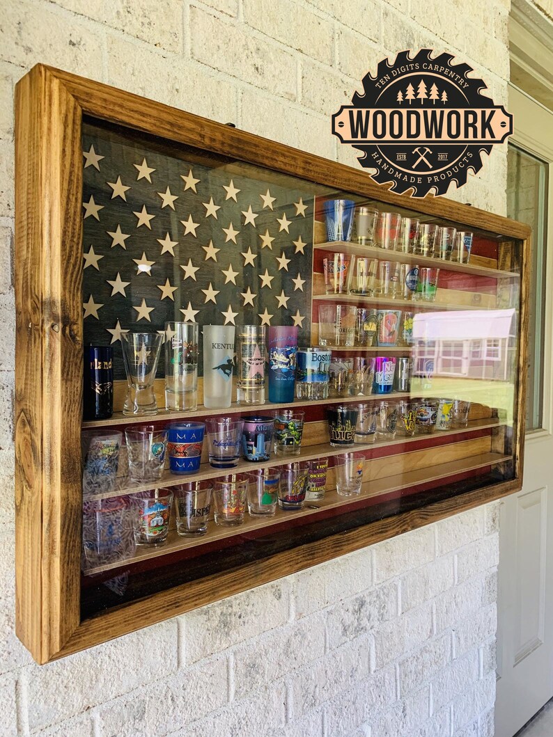 XL US Flag Shadow Box or Shot Glass Display Case w/ Free - Etsy