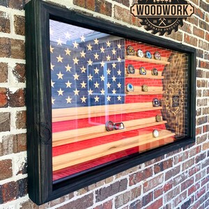 XL US Flag Challenge Coin Display Case W/ Hinged Door & Burnt Emblem ...
