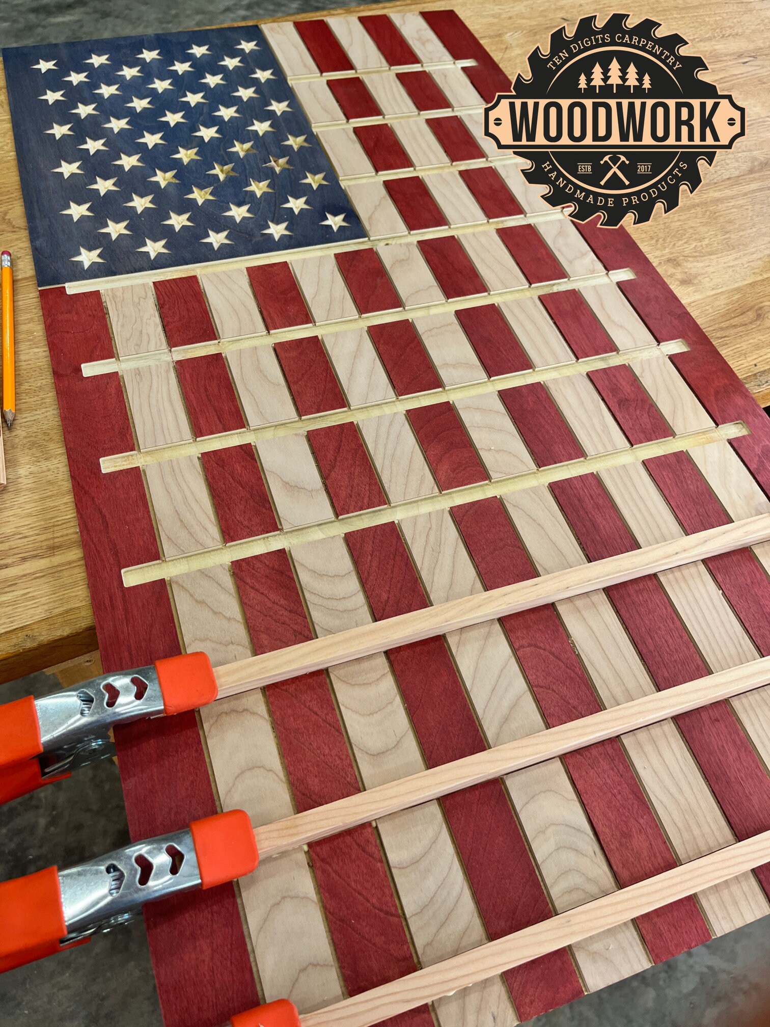 Large Glass Encased Vertical US Flag Thin Blue Line I-cnc Challenge ...