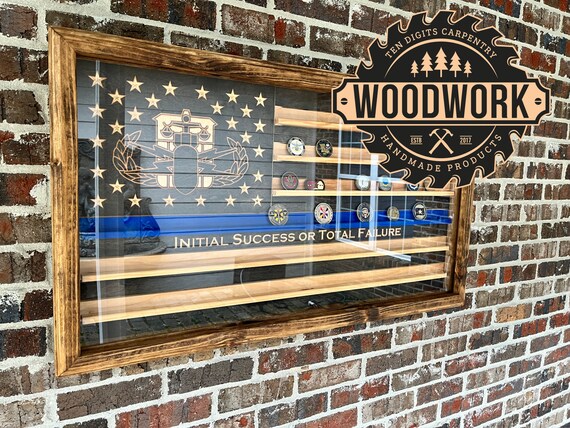 XL US Flag Thin Blue Line Challenge Coin Glass Display Case | Etsy