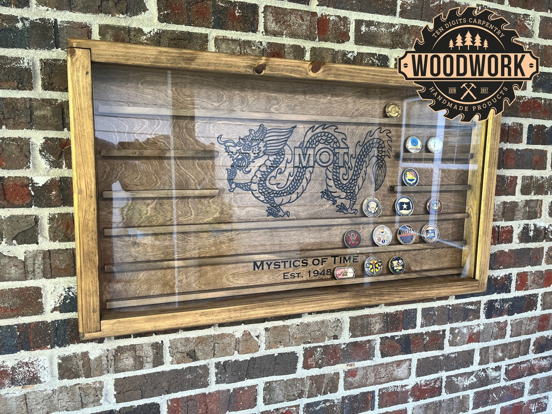 Large Glass Encased Custom Challenge Coin Display Case W/ Sliding Door ...