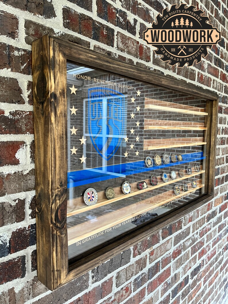 XL US Flag Thin Blue Line Challenge Coin Glass Display Case - Etsy