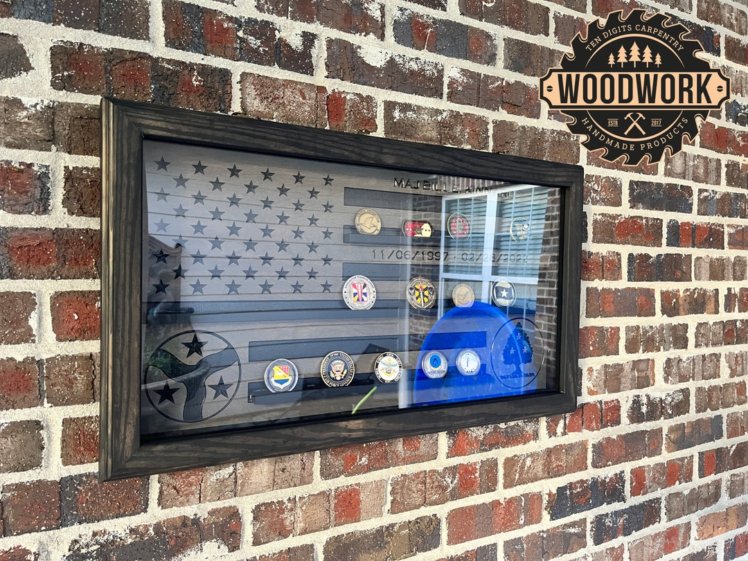 Med US Flag Subdued Challenge Coin Display Case W/ Hinged Door free ...