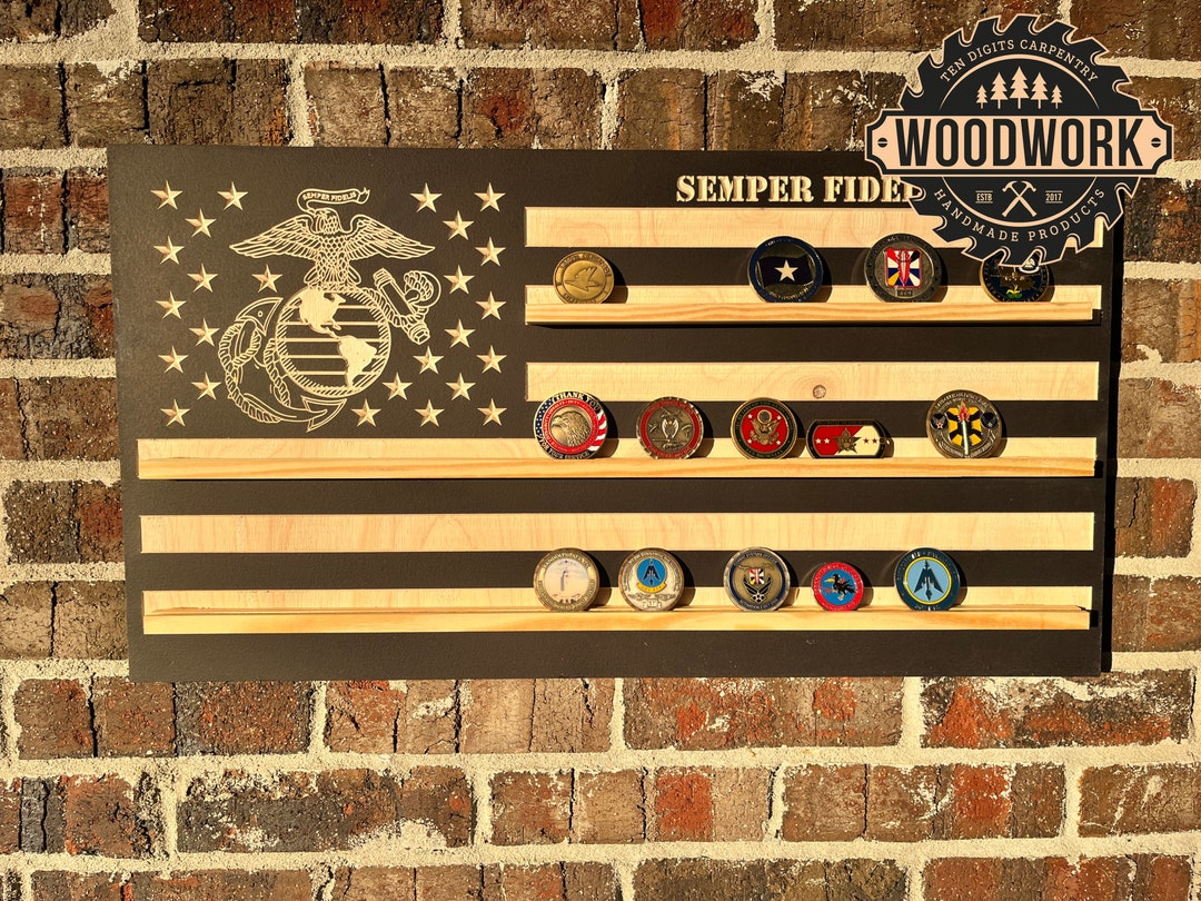 Medium Subdued US Flag Challenge Coin Display Flag (USMC Emblem) - Etsy