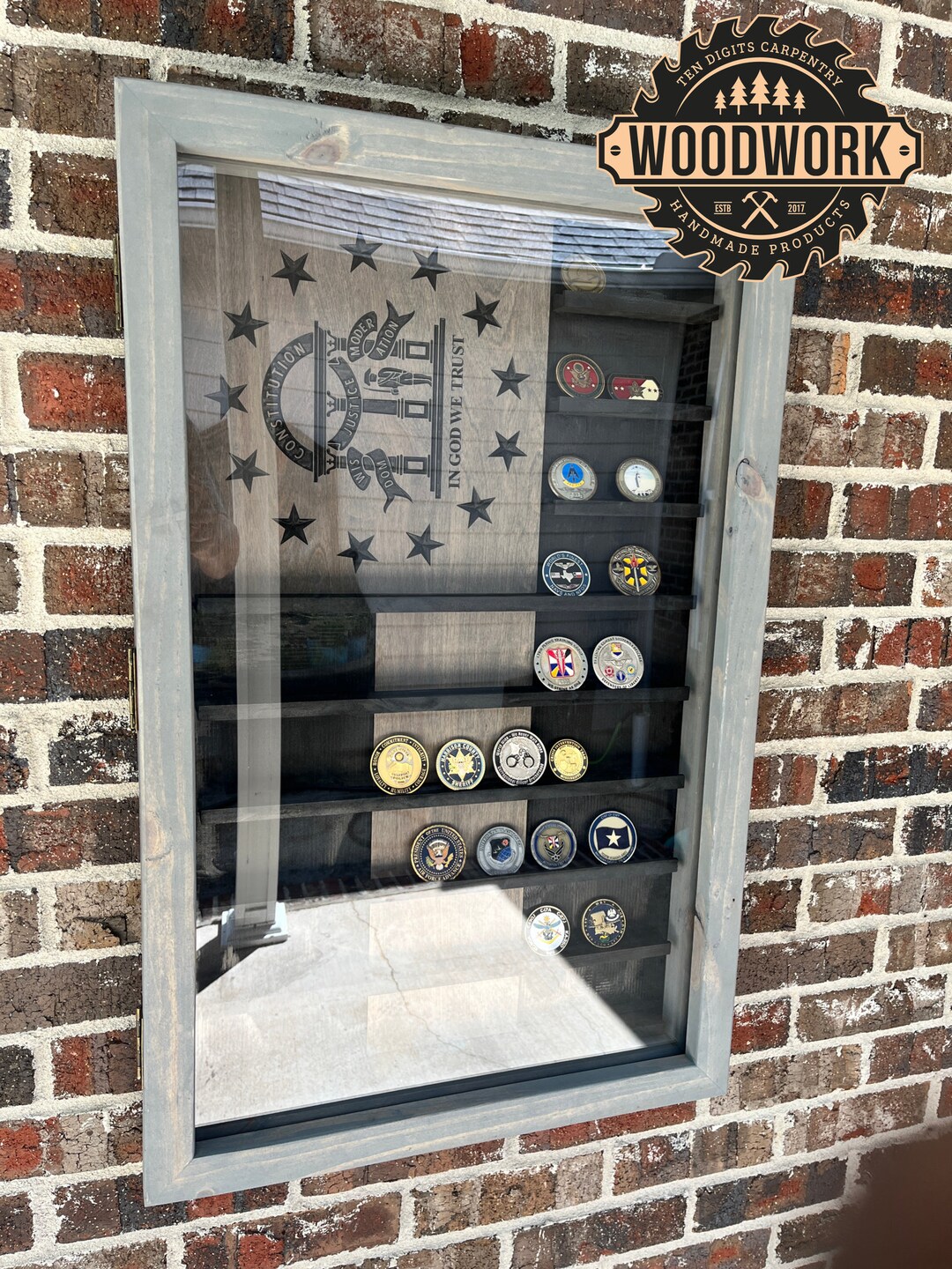 Large Glass Encased Custom Vertical State Flag Challenge Coin Display ...