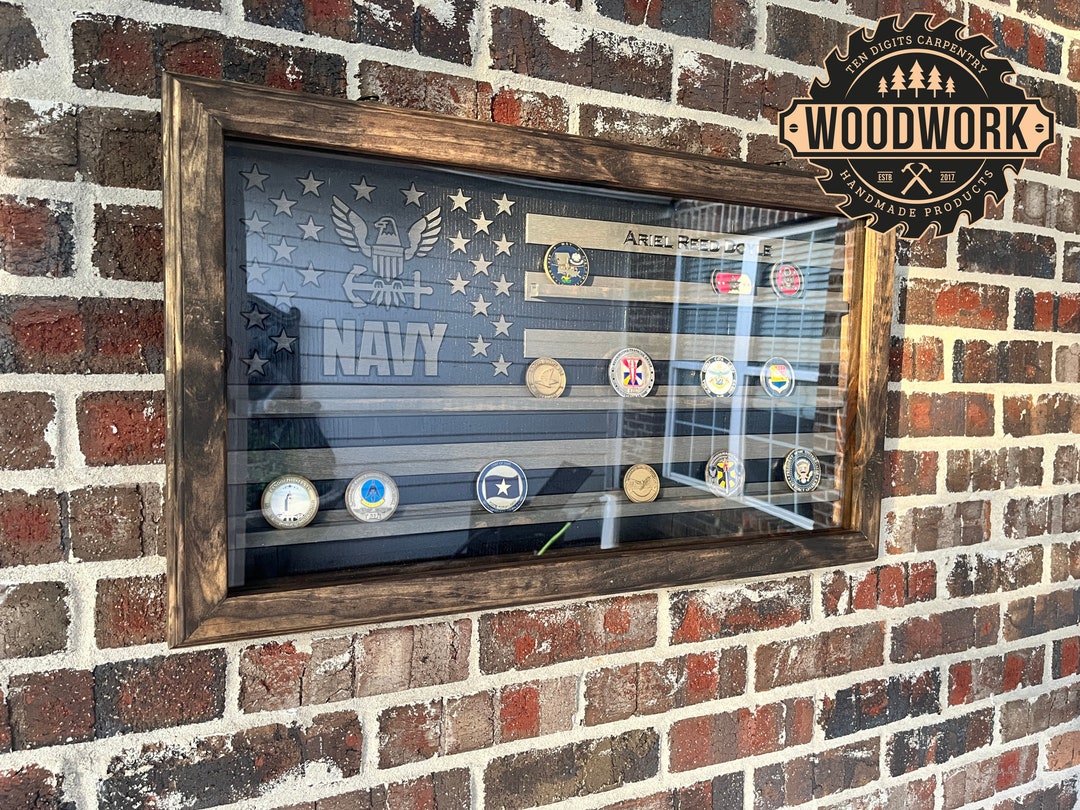 Med Glass Encased US Flag I-cnc Subdued Challenge Coin Display Case W ...