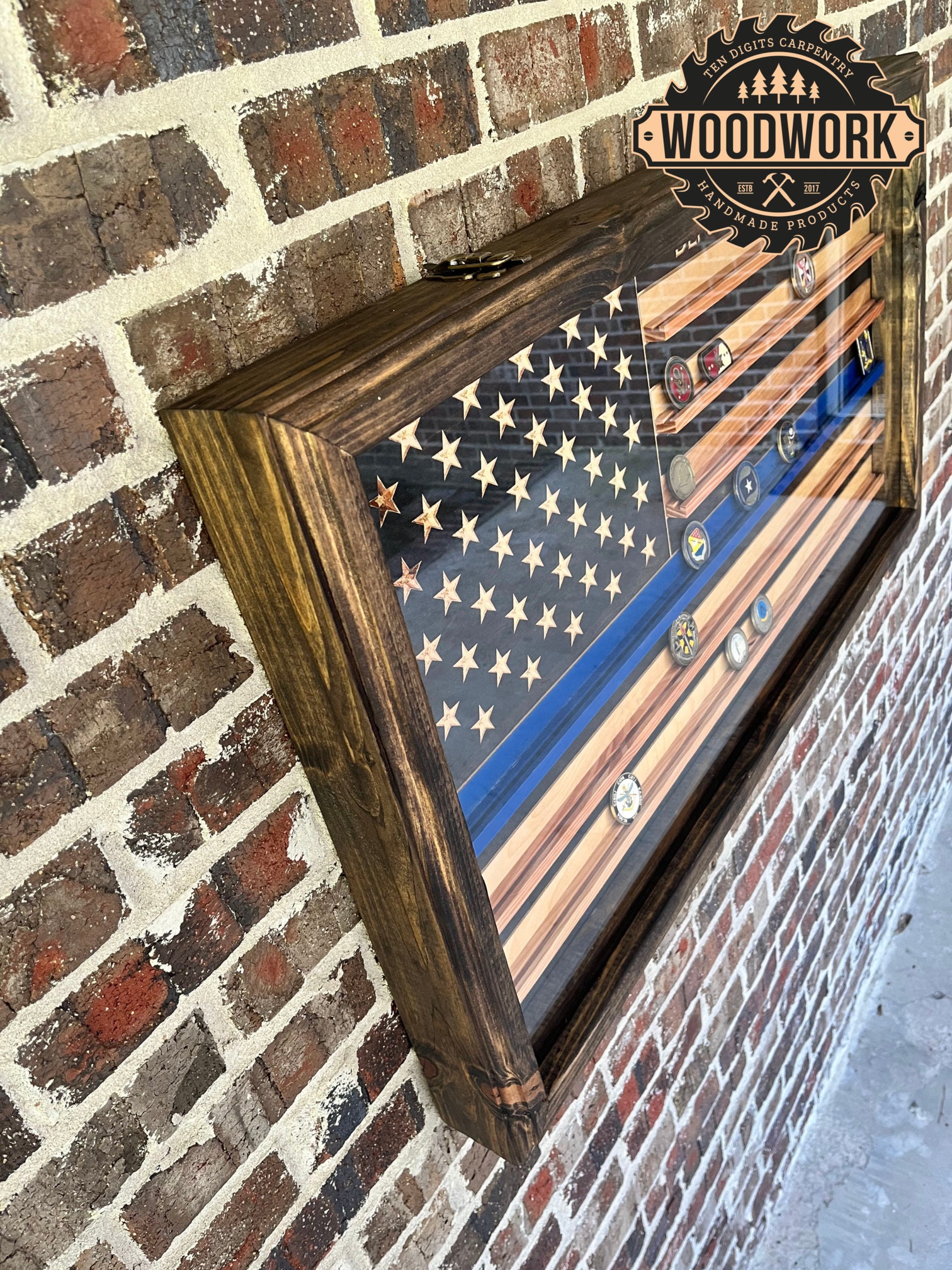 XL US Flag Thin Blue Line Challenge Coin Glass Display Case | Etsy