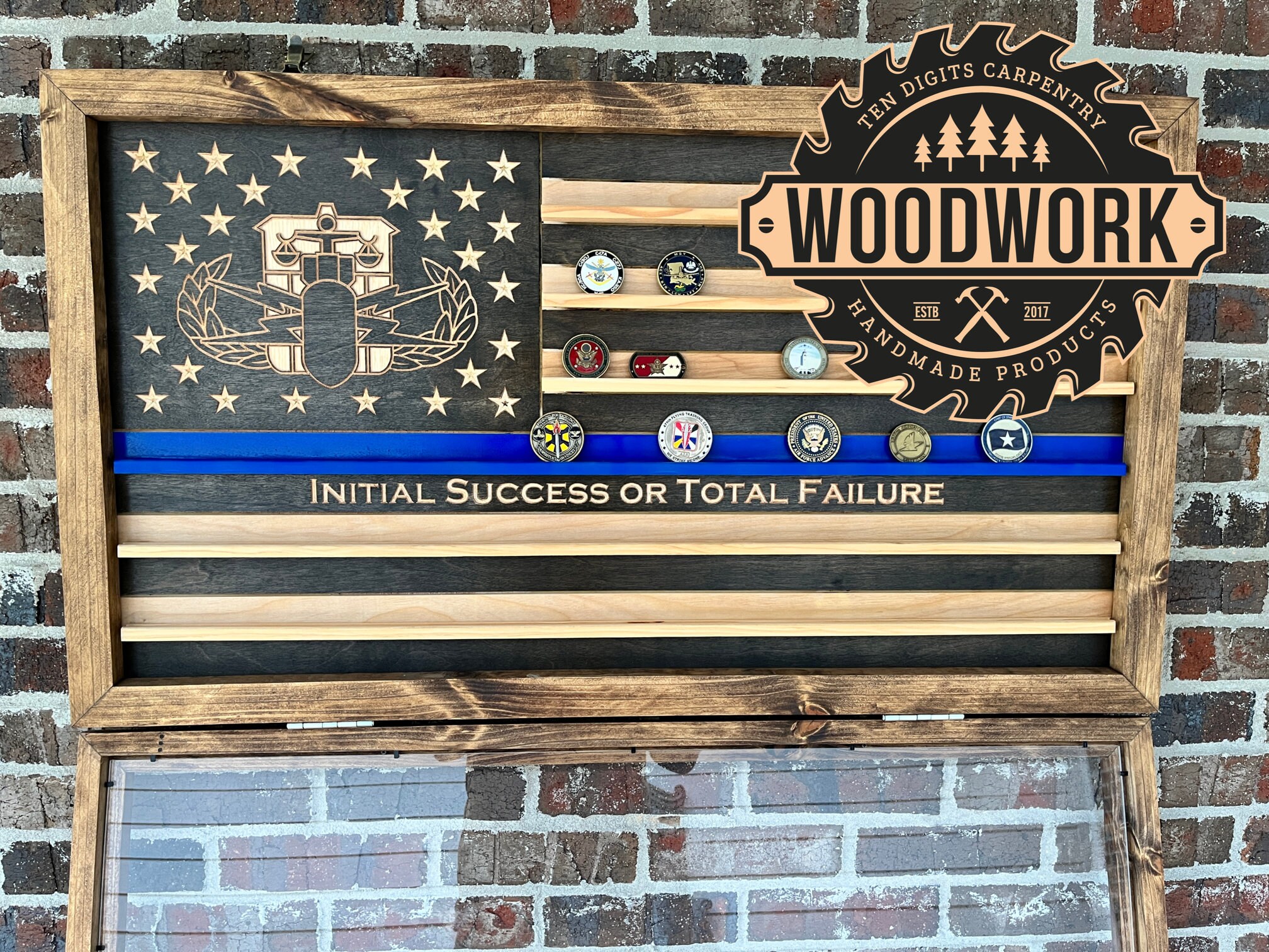 XL US Flag Thin Blue Line Challenge Coin Glass Display Case | Etsy