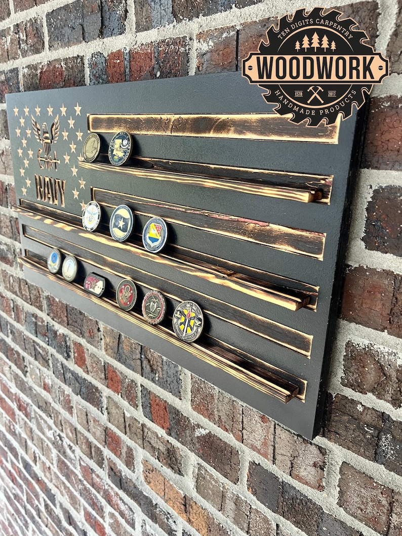 Medium Subdued US Flag Challenge Coin Display Flag (USMC Emblem) - Etsy