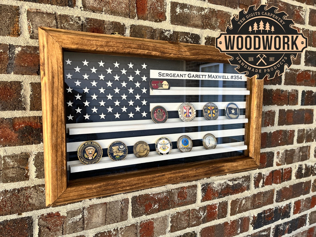 Small Glass Encased US Flag Subdued I-cnc Challenge Coin Display Case W ...