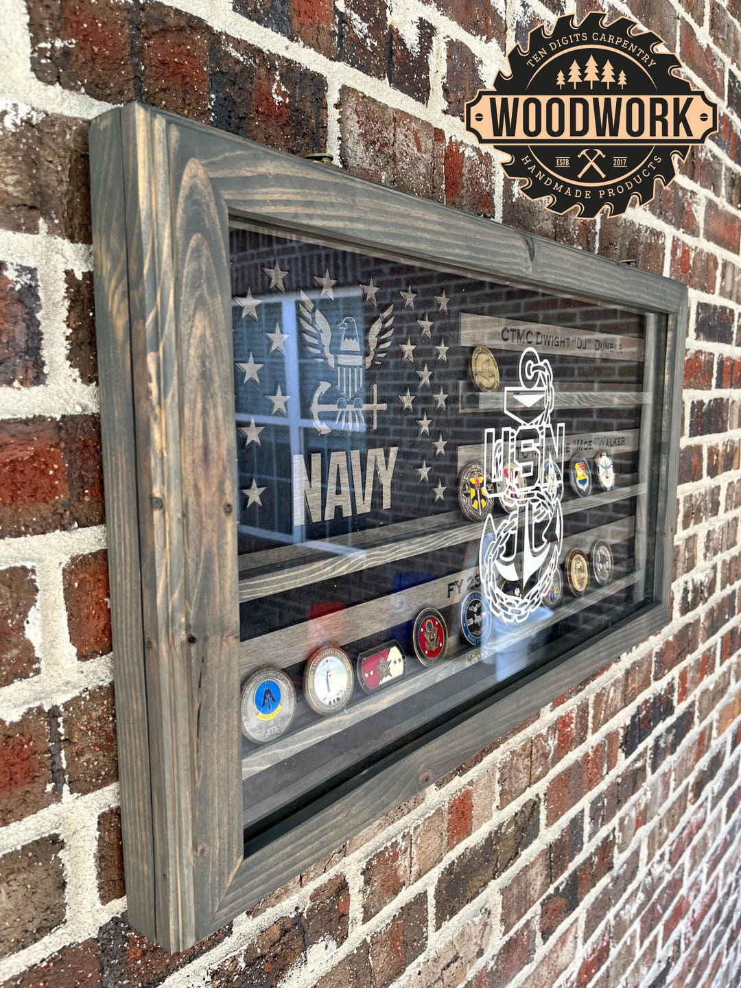 Med Glass Encased US Flag I-cnc Subdued Challenge Coin Display Case W ...