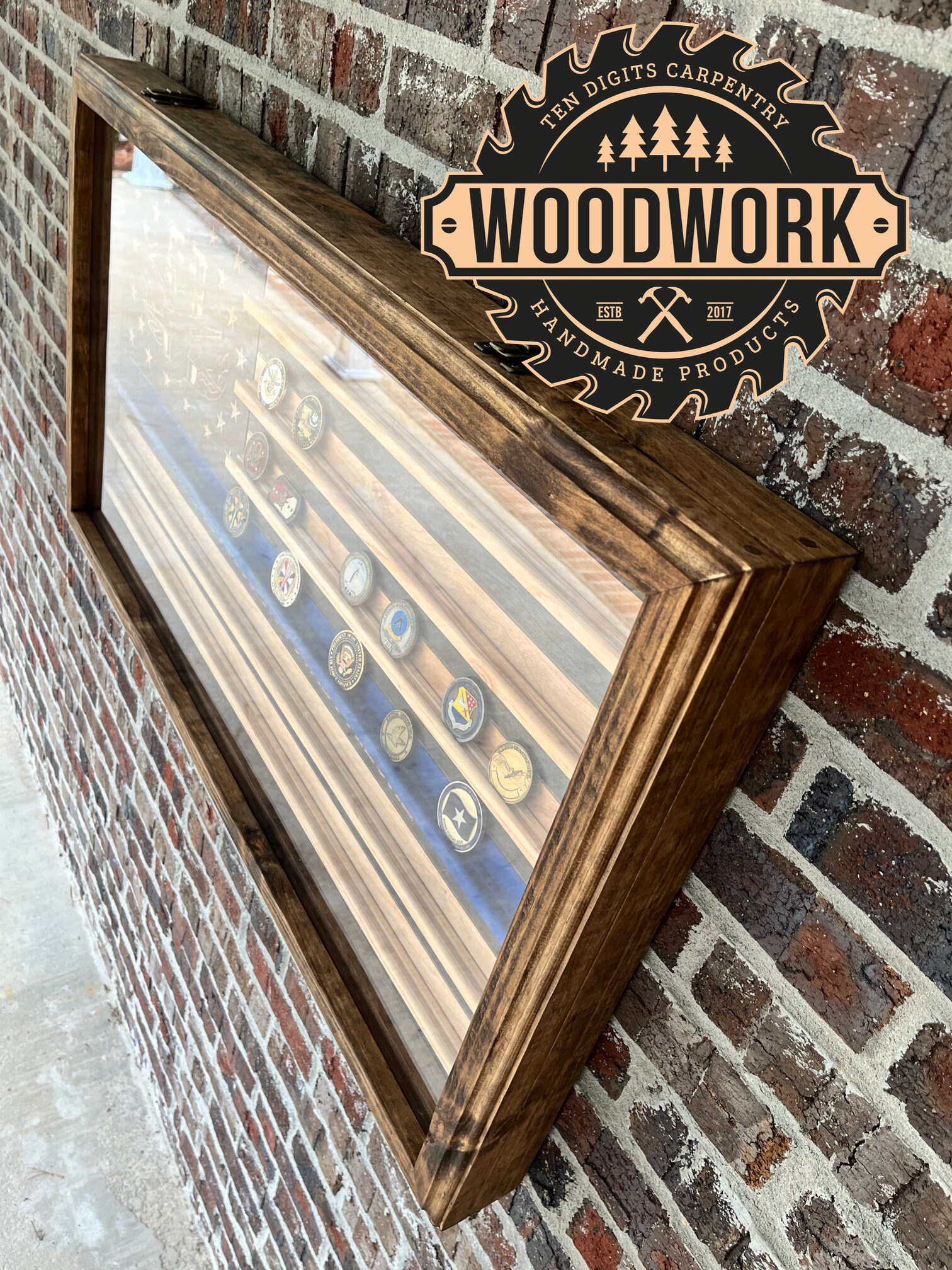 XL US Flag Thin Blue Line Challenge Coin Glass Display Case | Etsy