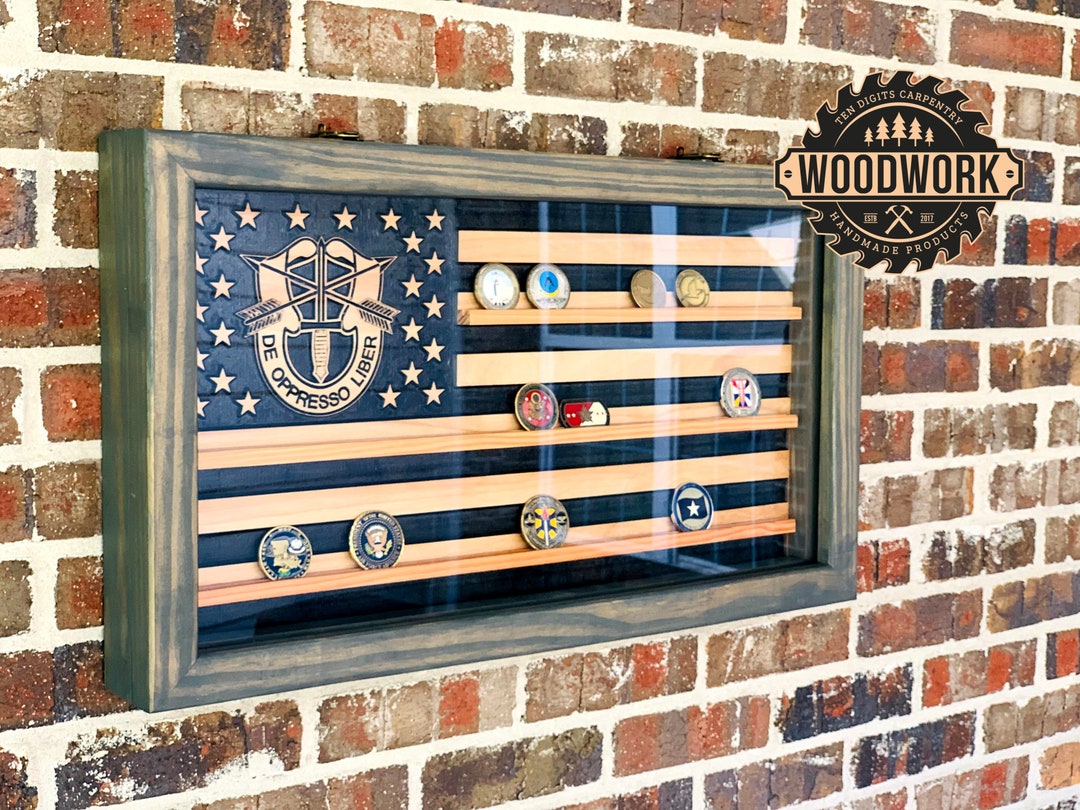 Med US Flag I-cnc Subdued Challenge Coin Display Case W/ Hinged Door ...
