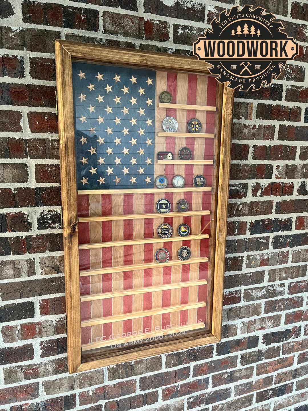 Large US Flag Vertical Challenge Coin Display Case free Personalization ...