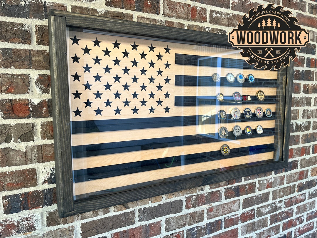 XL US Flag Challenge Coin Display Case W/ Sliding Door free ...