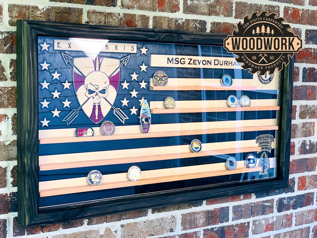 Large US Flag I-cnc Subdued Challenge Coin Display Case W/ Hinged Door ...