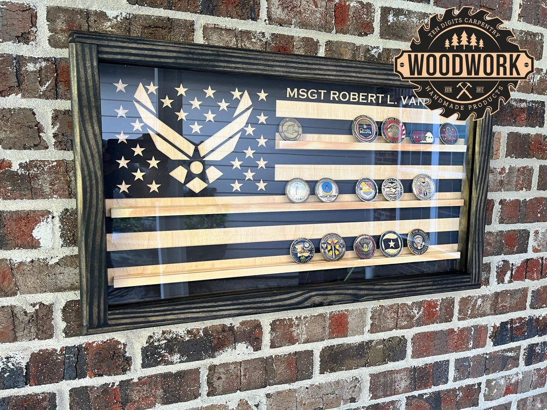 Med US Flag Subdued Challenge Coin Display Case W/ Sliding Door & Air ...