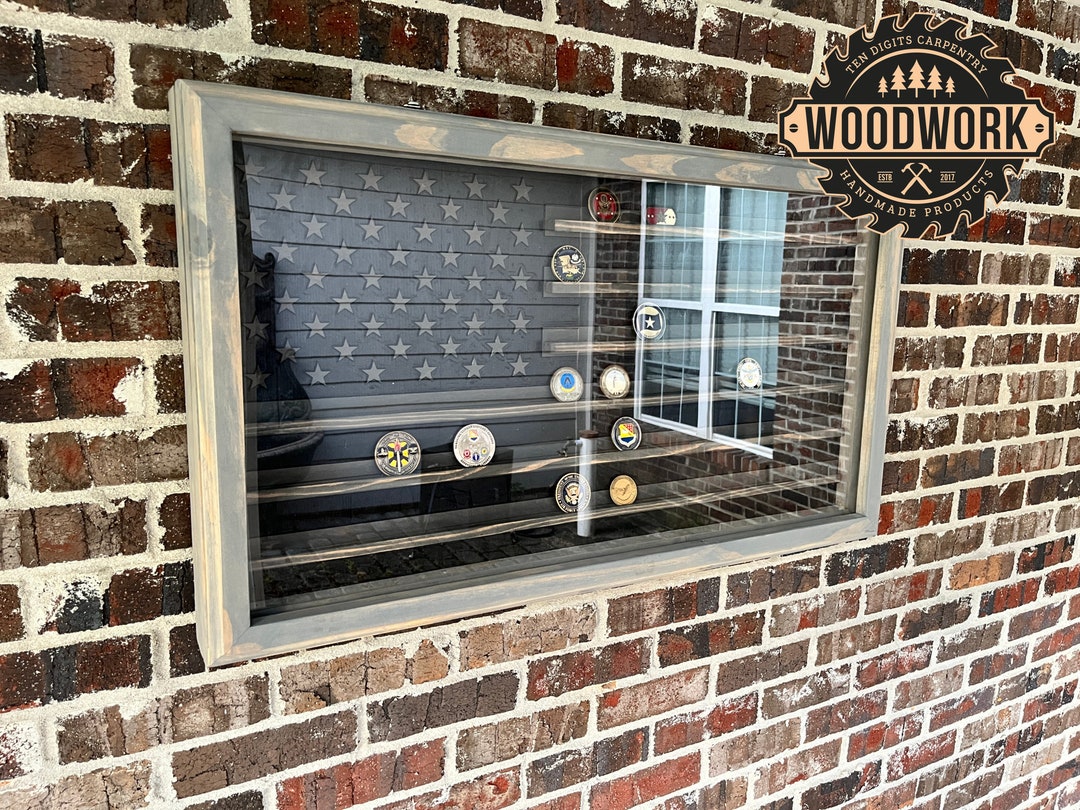 Large US Flag I-cnc Subdued Challenge Coin Display Case W/ Hinged Door ...