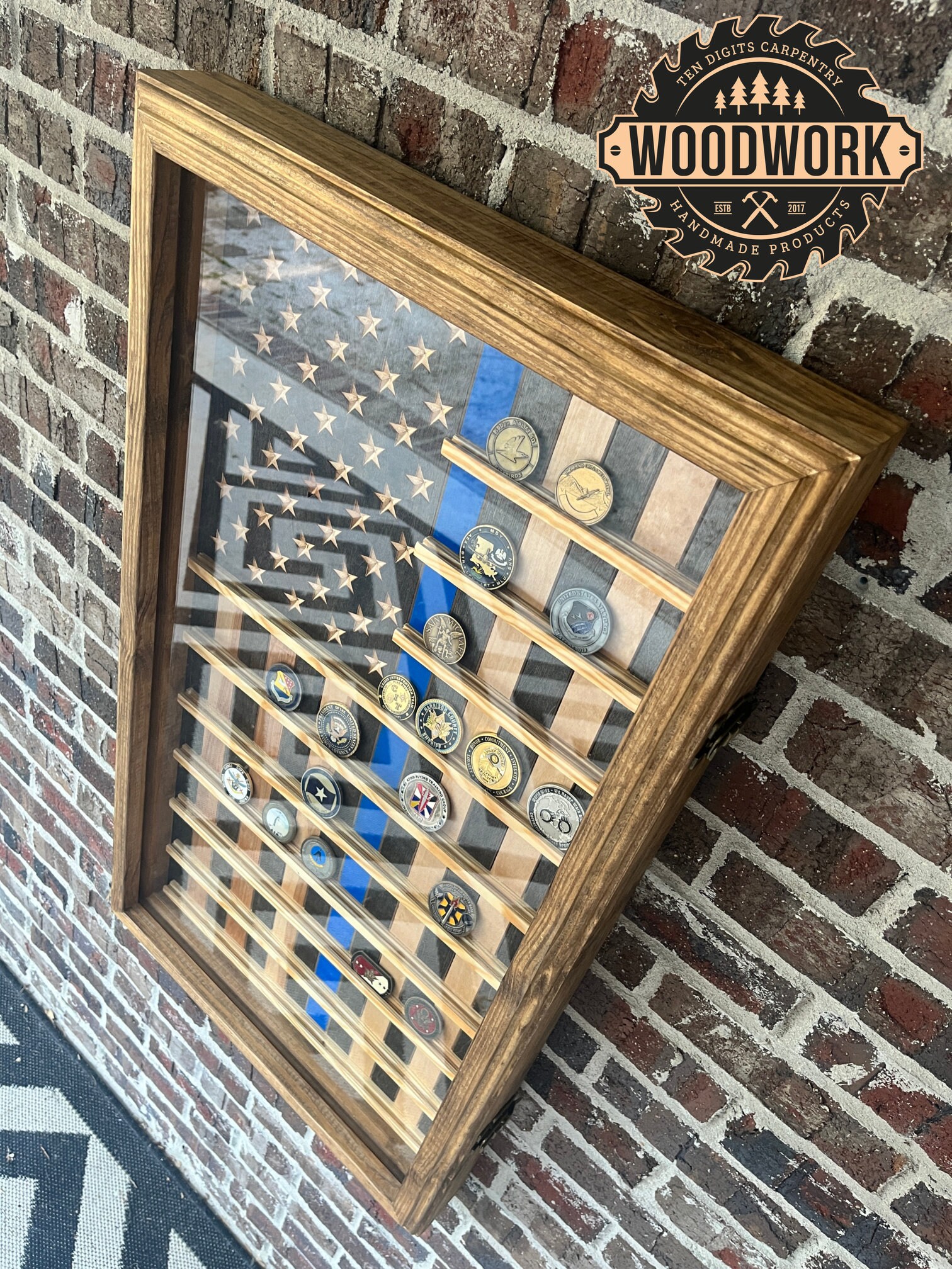 Large Glass Encased Vertical US Flag Thin Blue Line Challenge Coin ...