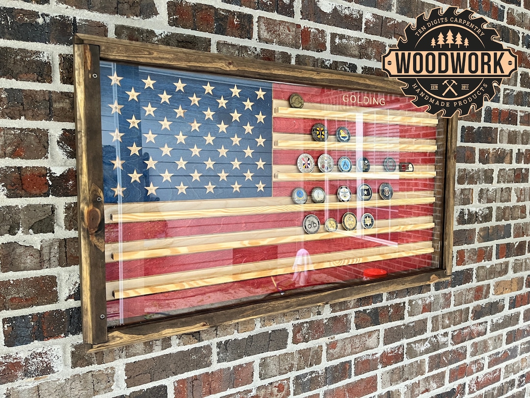 XL US Flag Challenge Coin Display Case Hooded Joint W/ Sliding ...