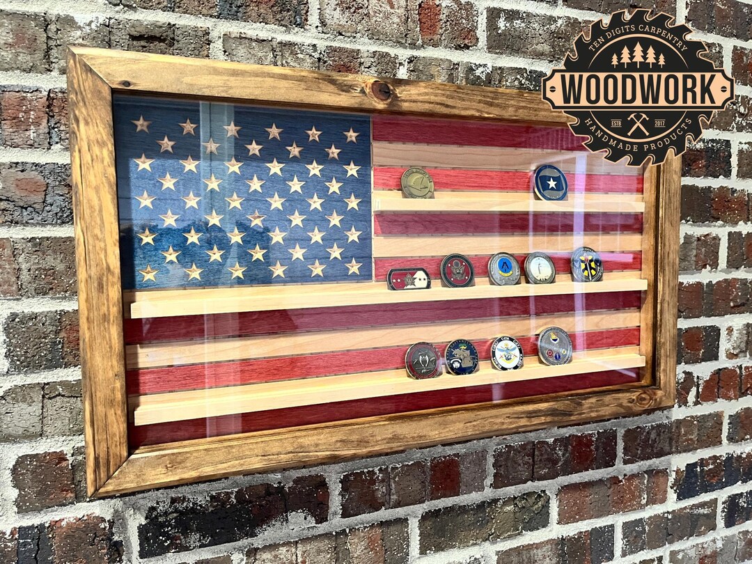 Buy Med US Flag Challenge Coin Display Case W/ Sliding Door free ...