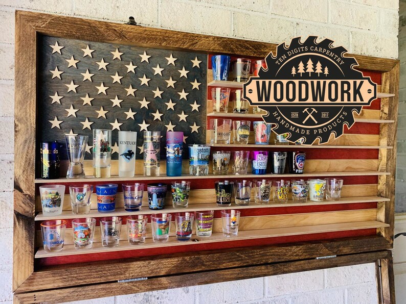 XL US Flag Shadow Box or Shot Glass Display Case w/ Free - Etsy