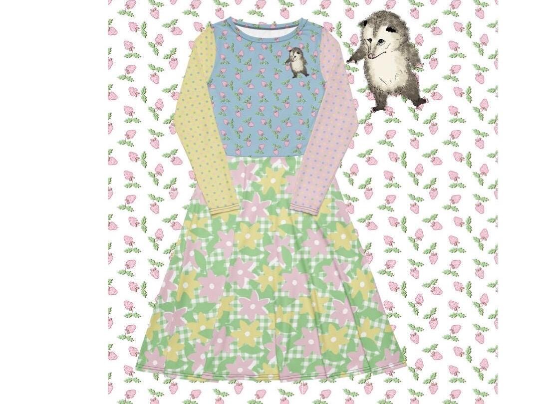 Opossum Whimsycore Pastel Kawaii Long Sleeved Dress With Pockets - Etsy