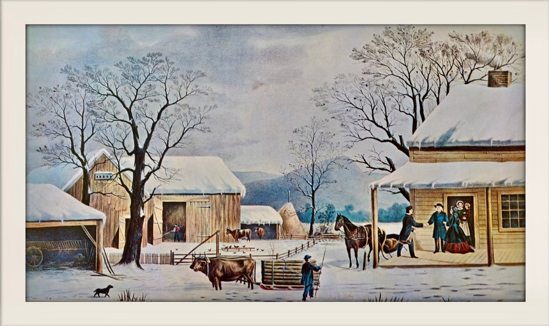 VTG Art Print, Currier and Ives, Home to Thanksgiving 1867, Color Plate ...