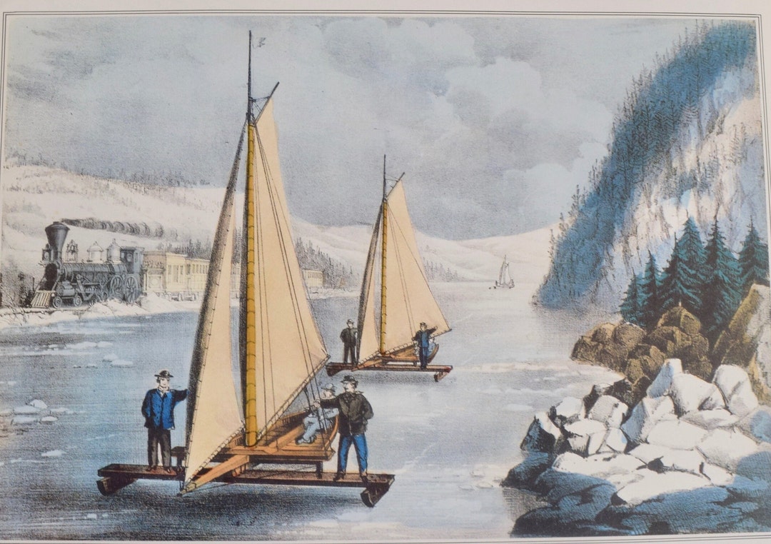 Ice Boat Race on the Hudson, Currier and Ives, Vintage Print, Unframed ...